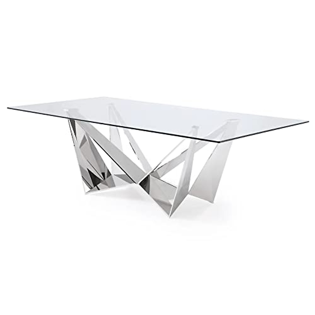 ZURI Modern Serra 94" Dining Table - Clear Glass with Polished Stainless Steel Base