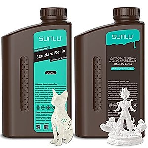 SUNLU 3D Printer Standard Resin 2KG Clear & SUNLU 3D Printer ABS-Like Resin 2KG White, 405nm UV Curing Resin for 4K/8K LCD/DLP/SLA Resin 3D Printer, Non-Brittle & High Precision & Low Shrinkage, 2000g
