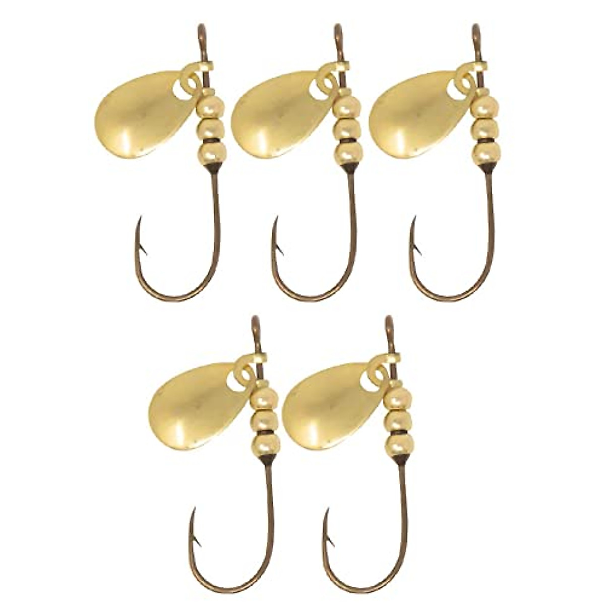 TOOTH SHIELD TACKLE Tungsten Ice Fishing Deadstick Charmer Hook Tip-Up/Tip Down Hook Walleye Crappie Perch Tungsten Jig [Gold] 5 Pack (Hook Size: 6)