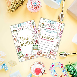 AWSICE Birthday Invitations, Tea Party Theme Fill-In Invite Cards For Birthday Party, 20 Invitations With Envelopes, Decorations,Party Favor And Supply-A28