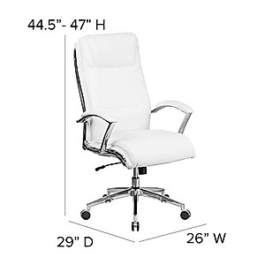 Flash Furniture Rebecca High Back Designer White LeatherSoft Smooth Upholstered Executive Swivel Office Chair with Chrome Base and Arms