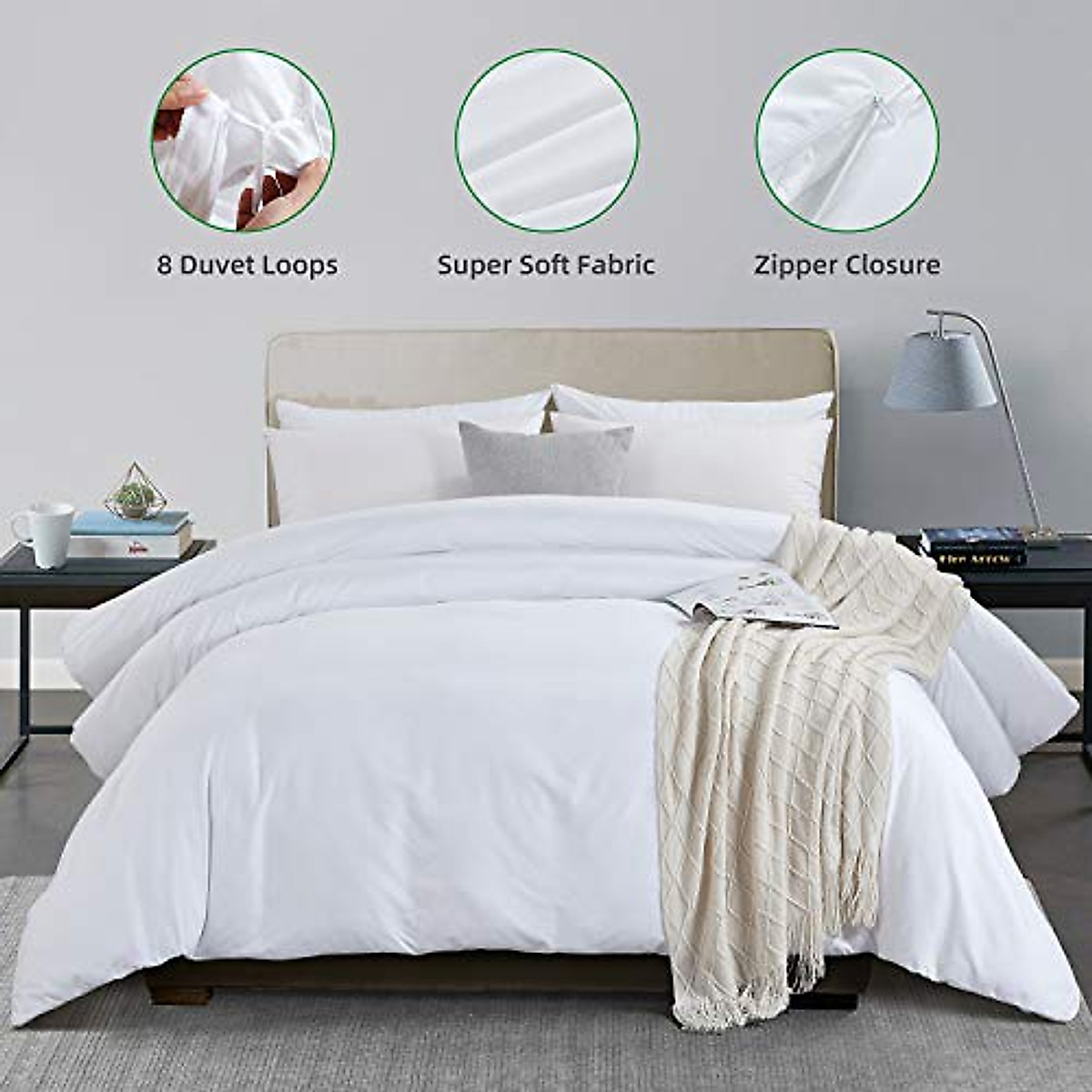 Hombys Oversized Super King Down Alternative Fluffy Comforter, 120 x 98 in, 116 oz Quilted Duvet Insert with Duvet Cover, 8 Corner Tabs (White)