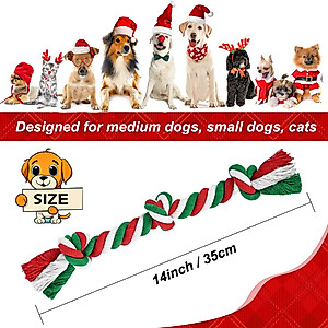 SZEE Christmas Dog Rope Toys, 3 Knots Chew Rope Toy for Medium and Small Dogs, Natural Cotton Dog Pull Rope for Tug of War and Teeth Cleaning (Red)