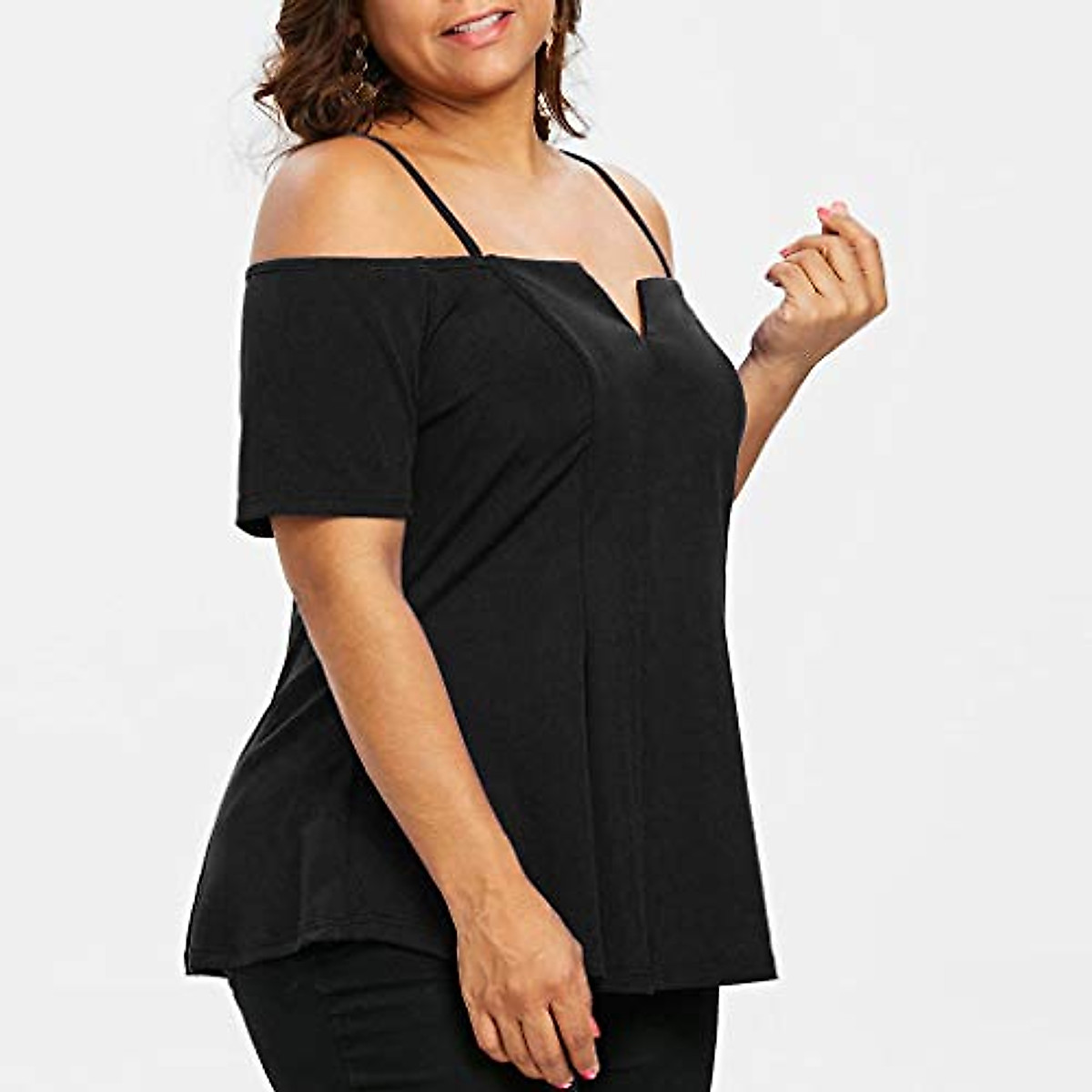 Womens Short Sleeve T Shirt Cold Shoulder Solid Color Blouse Flowy Loose Tops Camisole Tank Tops Plus SizeTunic