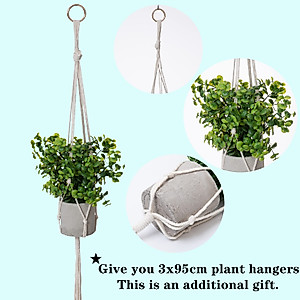 mizii 3 Pack Mini Potted Artificial Plants w/ 3 Plant Hangers,Eucalyptus Rosemary Fake Leaves Green for Indoor Home Room Shelf Kitchen Balcony Garden Wedding Decor