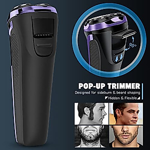 Electric Razor Men's Electric Shaver, USB Rechargeable Wet and Dry Shaver with Pop-up Trimmer and Portable Storage Pouch, Face Shaver Cordless Travel Shaver, Purple