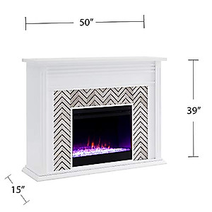SEI Furniture Hebbington Carrara Marble Tiled Color Changing Electric Fireplace, White-Gray