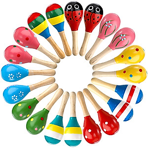 Hedume 20 Pack Mini Wooden Festival Maracas, Kids Baby Rattles Egg Shaker, Shaker Sand Hammer Toy Noisemaker for Party Favors, Musical Fun, Birthday Parties, Carnivals