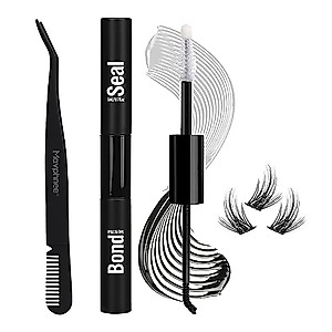 Lash Bond and Seal with Lash Tweezers Kit 2 in 1 Lash Glue and Eyelash Applicator with Comb Waterproof Cluster Lashes Adhesive and Tweezers Pack