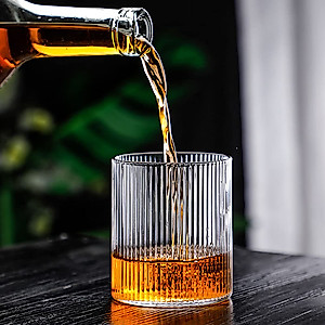 NF Old Fashioned Whiskey Glasses ,Retro Vertical Striped Glass Beverage Cups Glassware for Water, Beer, Juice, Bar Liquor Decor Gift (Thin line)