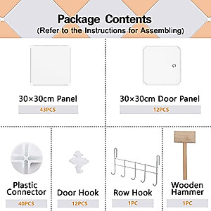 C&AHOME Cube Storage Organizer with Doors, 12-Cube Shelves, Closet Cabinet, DIY Plastic Modular Bookshelf Ideal for Bedroom, Living Room, 36.6”L x 12.4”W x 48.4”H Milky USHS3012M-DOOR