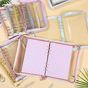 NEWEST A5 6 Ring PVC Planner Budget Binder Cover with Zipper, Blue Gradient Loose Leaf Zip Up Binder Cover, Flashing Clear Notebook Cover Protector for Journal Planner Photo Album Diary Folder