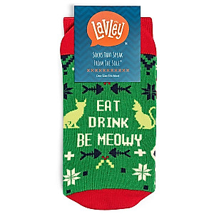 Lavley Funny Holiday Socks For Adults and Teens (Gifts For Christmas, Thanksgiving, Valentine's Day, Halloween) (US, Alpha, One Size, Regular, Regular, Xmas Cat)