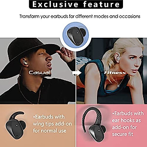TWS Wireless Earbuds Sport with Earhooks Bluetooth Earbuds with Microphone Waterproof Wireless Ear Buds with Ear Hook for Casual Fitness Running Workout Headphones Gym Ear phones for Android iPhone