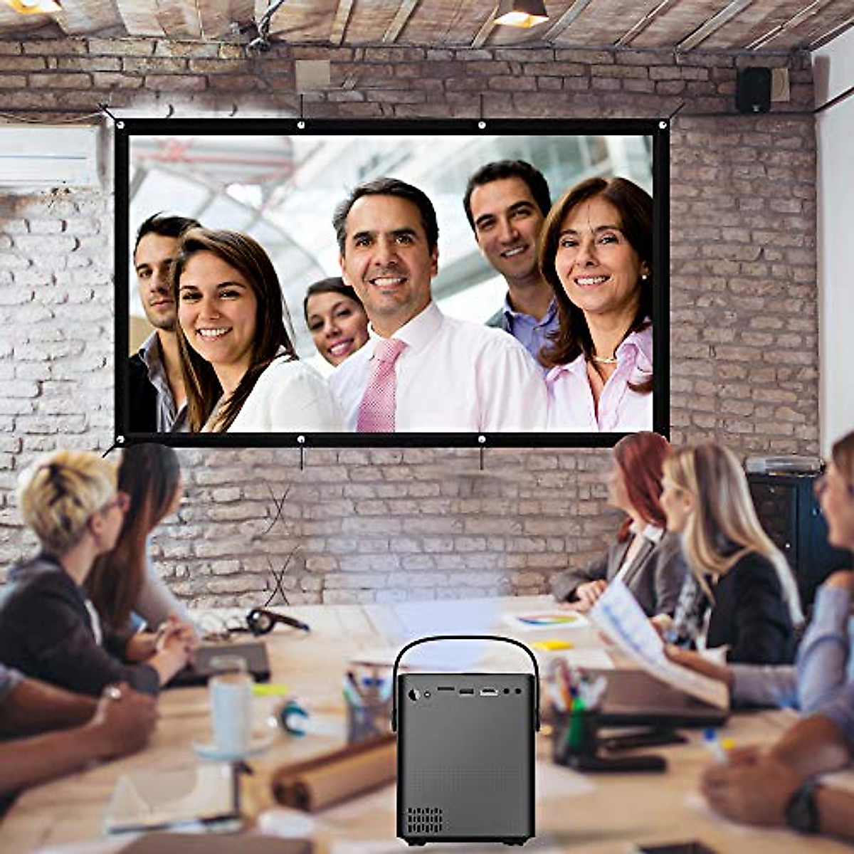 Minolta MN674 1920x1080P Full HD Portable Projector Bundle Pack with 100 Inch Screen, Remote Control, Mounting Accessories, HDMI, USB/Micro-SD, and AV Inputs, Headphone/Line Output