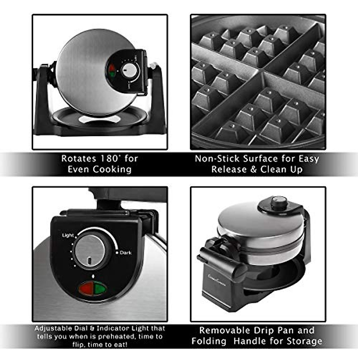 Classic Cuisine 180-Degree Rotating Waffle Iron