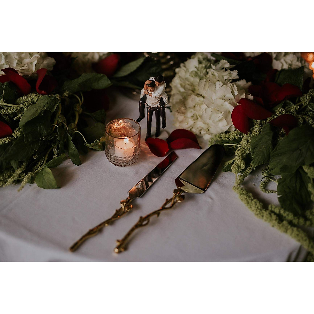 Le'raze 2 Piece Gold-leaf (twig) Cake Server Set. 1 Cake Knife and 1 Cake Server. Leaf Design 2 Tone Made of Stainless Steel and Brass. Ideal for Weddings, parties, Elegant Events