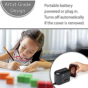 OfficeGoods Electric Pencil Sharpener - Battery or Cord Powered Portable Sharpener - Perfectly Sharpens Colored Pencils, Drafting Pencils for Artists, Office, School & Home - Black