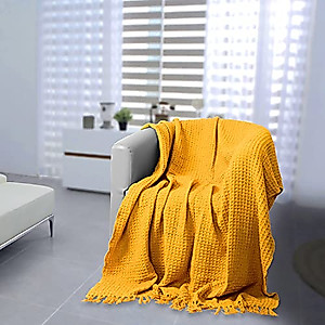 Shop LC Yellow Mustard Honeycomb Pattern Blanket Cotton Throw Blanket Super Soft for Couch Bedroom Size 70"X55"