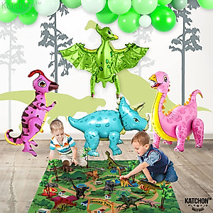 KatchOn, Large Pink Dinosaur Balloons for Birthday Party - Pack of 4 | Pastel Dino Balloons for Dinosaur Party Decorations | Dinosaur Birthday Party Supplies | Three Rex Birthday Decorations Girl