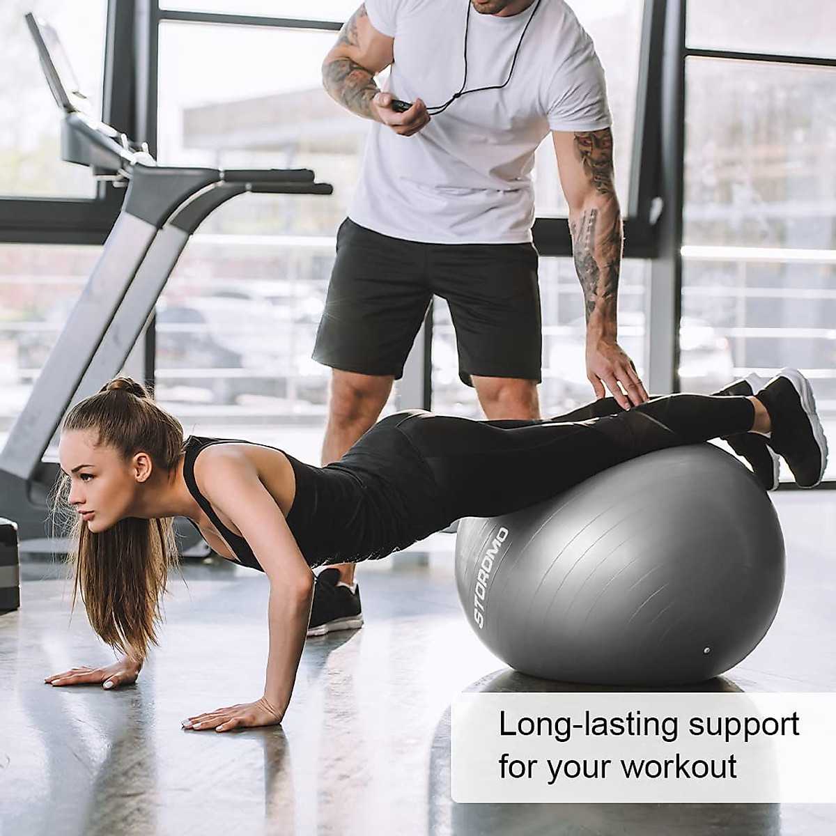 STOROMO Exercise Ball,Yoga Ball(with Exercise Tutorial)，Extra Thick Non-Slip,Holds 2500 lbs, Workout Ball for Pregnancy Birthing and Balance Stability (Silver, 45cm/17.7in)