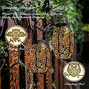 Go2garden Solar Lantern Owl, Large Solar Hanging Lanterns Outdoor Waterproof, LED Metal Decorative Lights for Garden, Tabletop, Yard, Patio and Lawn (1Pack, Bronze)