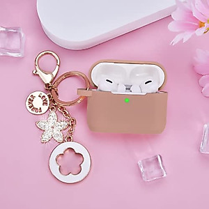 VISOOM Airpods Pro 1st Gen Case Compatible with Apple Silicone Airpods Pro 1 Case Cover for Women Cute Cases Airpod/iPods Pro with Glitter Keychain for Airpod Pro Charging Case-Milk Tea
