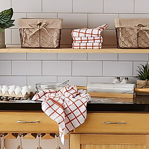 DII Basic Terry Collection Windowpane Dishtowel Set, 16x26, Spice, 4 Count