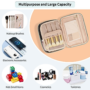 Makeup Bag, Potable Make up Bag Cute Makeup Organizer Bag for Toiletry Cosmetics Accessories with Divider and Brushes Compartments, Makeup Travel Case Cosmetic Bags Women and Girls- Nylon Green