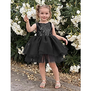 AGQT Toddler Girls Dresses Flower Girl Dress Sequins Tutu Dress Kids Sleeveless Tulle Princess Birthday Dresses Formal Party Gowns Dress Black Size 2-3 Years(110)