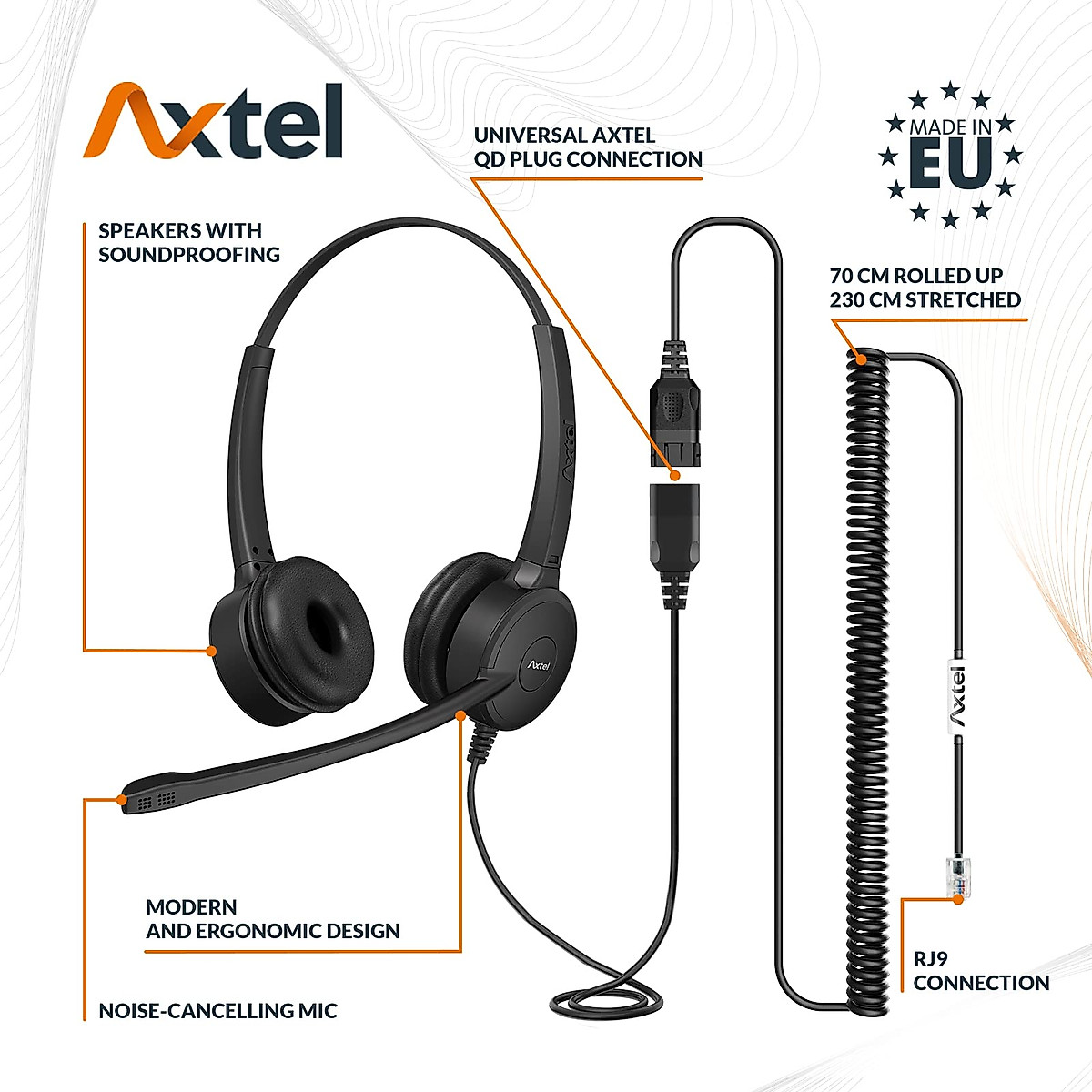 Axtel Bundle Prime Duo with AXC-02 Cable | Noise Cancellation - Compatible with Grandstream GXP1600, GXP1700, GXP2100, GRP2600 Series Phones
