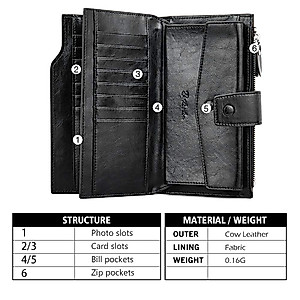 BOSTANTEN Laptop Backpack Purse for Women Genuine Leather Backpack Travel Bag and Womens Leather Wallets RFID Blocking Large Capacity Credit Card Holder Phone Clutch Black