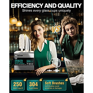 WantJoin Wine Glass Polisher Machine - 2 Brushes 250 Cups/Hour Commercial Electric Automatic Dryer with 304 Stainless Steel, 100% Cotton, 1150W High Power, 140°F Air Drying for Bar Restaurant Kitchen