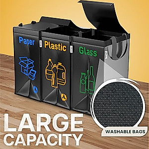 Norggo Pack of 3 Recycling Bags, 40L - Recycle Bins for Kitchen, Durable Recycling Bin for Kitchen, Ideal for Paper, Plastic, and Glass, Versatile Kitchen Recycling Bin for Home and Office