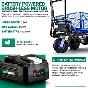 Landworks Utility Service Cart Wheelbarrow Power Wagon Super Duty Electric 48V DC Li-Ion Battery Powered 500LBS Load & 1000LBS+ Hauling Capacity Farm & Garden Dump w/All Purpose Modular Cargo Bed