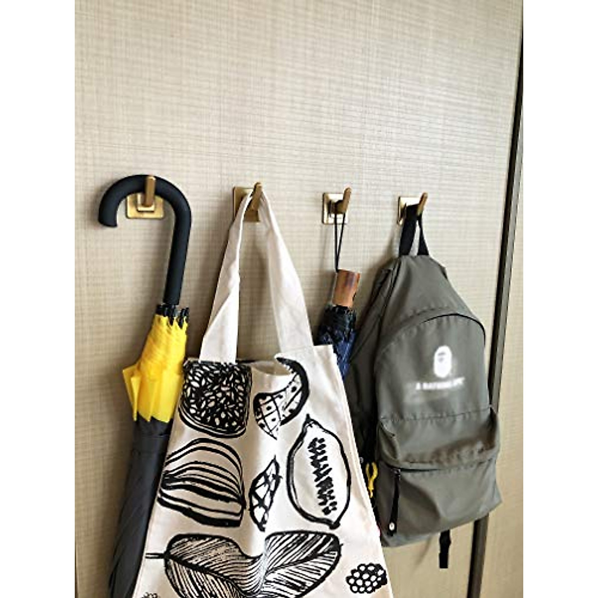 SDH Adhesive Hooks Heavy Duty Stick on Wall Hooks, Adhesive Towel Hooks, Waterproof Aluminum Decorative Coat Hooks for Bathroom, Bedroom & Hallway Organization, Pack of 4, Antique Brass Hooks