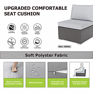 Dineli Patio Furniture Set Sofa Outdoor Furniture Set Sectional Couch Fire Pit Table Balcony Furniture Patio Table and Chairs Set with Propane Fire Pit (Light Gray, 6 pcs/firepit Table)