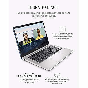 HP Chromebook 14 Laptop, Intel Celeron Processor, 4 GB RAM, 32 GB eMMC, 14” HD (1366 x 768) Touchscreen, Chrome OS, Webcam & Dual Mics, Work, Entertainment, Long Battery Life (14a-na0150nr, 2021)