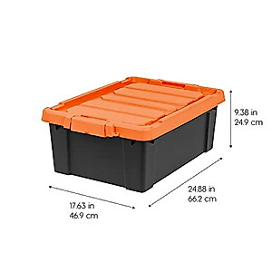 IRIS USA 11 Gallon Loackable Storage Totes with Lids, 2 Pack - Orange Lid, Heavy-Duty Durable Stackable Containers, Large Garage Organizing Bins Moving Tubs, Rugged Sturdy Equipment Utility Tool Box
