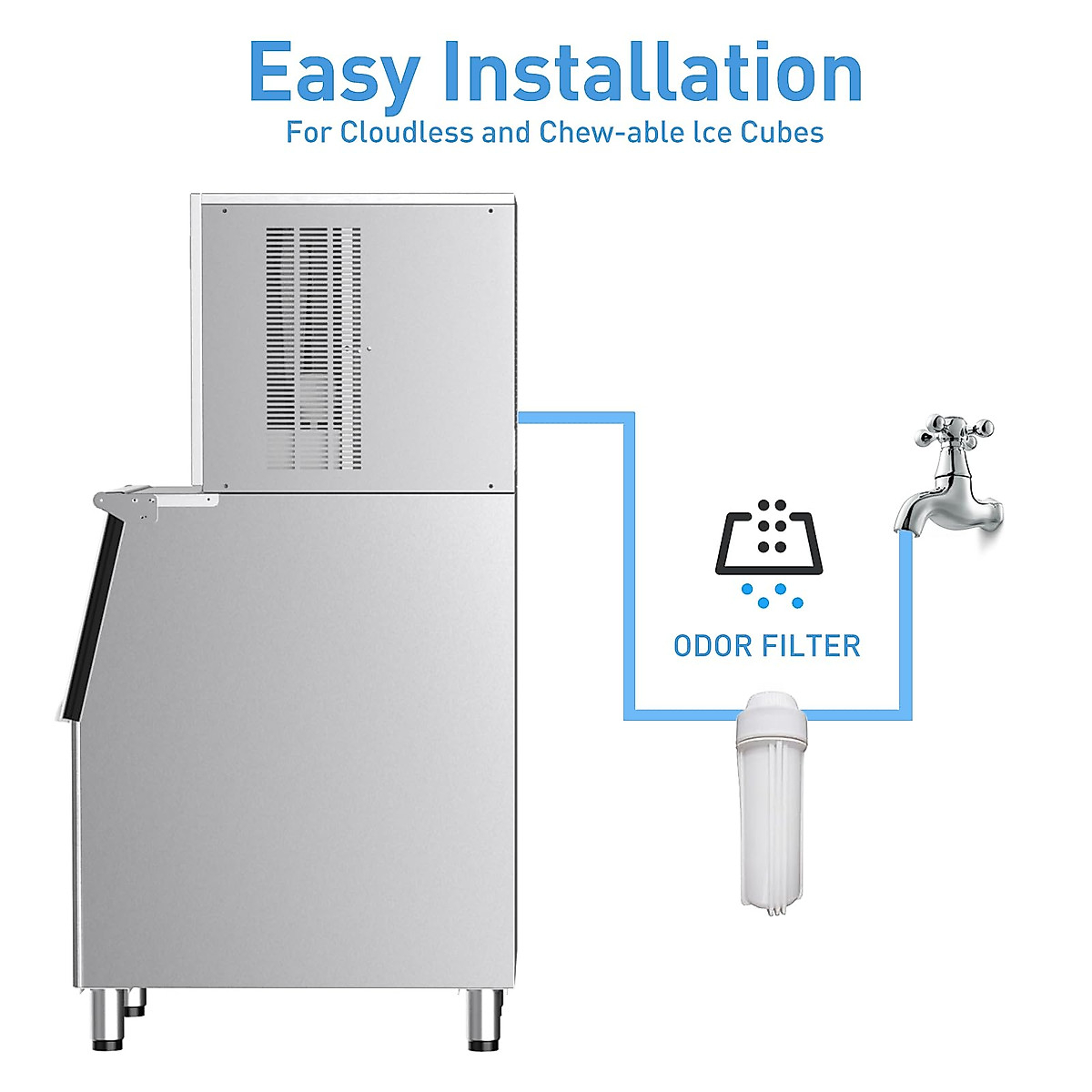 ERGMASTER Commercial Ice Maker Machine 550 LBS/24H - Industrial Ice Machine with 350LBS Large Storage Bin Ice Ready in 8-15 mins Stainless Steel Construction,Clear Ice Maker for Bar/Cafe/Restaurant