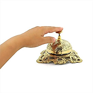 Nagina International Brass Decorative Office Desk Call Bell with Bang of A Sound | Solid Premium Brass with Local Art Work