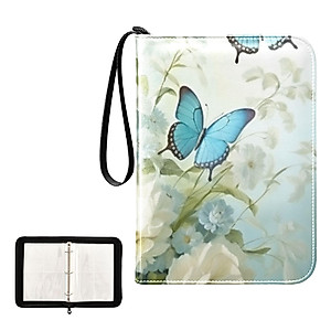 PYBUG Butterfly Trading Card Binder with Nylon Strap 4-Pocket Waterproof PU Leather Card Collection Binder for 400 Cards Sturdy Card Holder Folders for Game Cards,Sports Cards