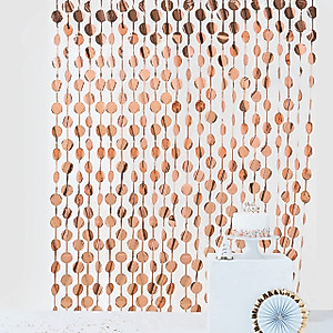 Tableclothsfactory Blush/Rose Gold Round Chain Foil Fringe Door Window Curtain Party Backdrop, Metallic Gold Tinsel Streamer Party Decor - 3ftx6.5ft