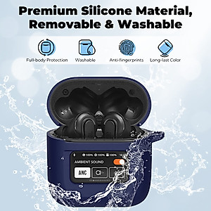 LDSXAY Case Cover for JBL Tour Pro 2, Dark Blue Silicone Protective Shockproof Earbuds Case with Keychain, 2023 Compatible, LCD Touch Screen Visible, Waterproof