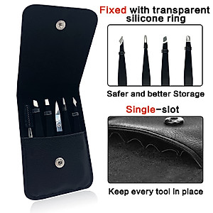Professional Tweezers for Eyebrows, 6 Pack Stainless Steel Tweezers for Ingrown Hair Removal, Precision Brow Tweezers for Women & Girls, Plucking Daily Beauty Tool with Leather Travel Case