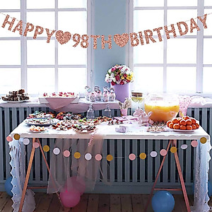Rose Gold 98th Birthday Banner, Glitter Happy 98 Years Old Woman or Man Party Decorations, Supplies