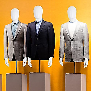 SHAREWIN Male Mannequin with Metal Stand Adjustable Plastic Half Body Display Mannequin Head, for Retail Clothing Shops, White