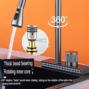 Kitchen Faucet with Pull Down Sprayer Stainless Steel Brushed Nickel Waterfall Faucet Farmhouse Commercial Bar Waterfall Kitchen Sink Faucet,Black