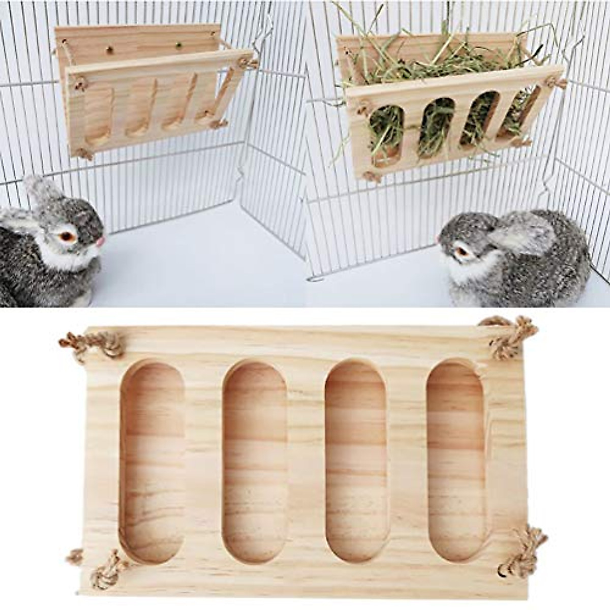 Tfwadmx Bunny Hay Feeder Rabbit Food Dispenser Wooden Hay Manger Rack Holder Minimizing Waste for Guinea Pig Chinchilla Hamster