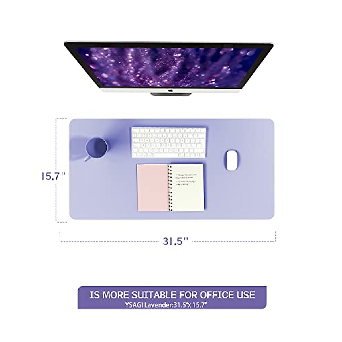 YSAGi Non-Slip Desk Pad,Mouse Pad,Waterproof PVC Leather Desk Table Protector,Ultra Thin Large Desk Blotter, Easy Clean Laptop Desk Writing Mat for Office Work/Home/Decor(Lavender, 31.5" x 15.7")